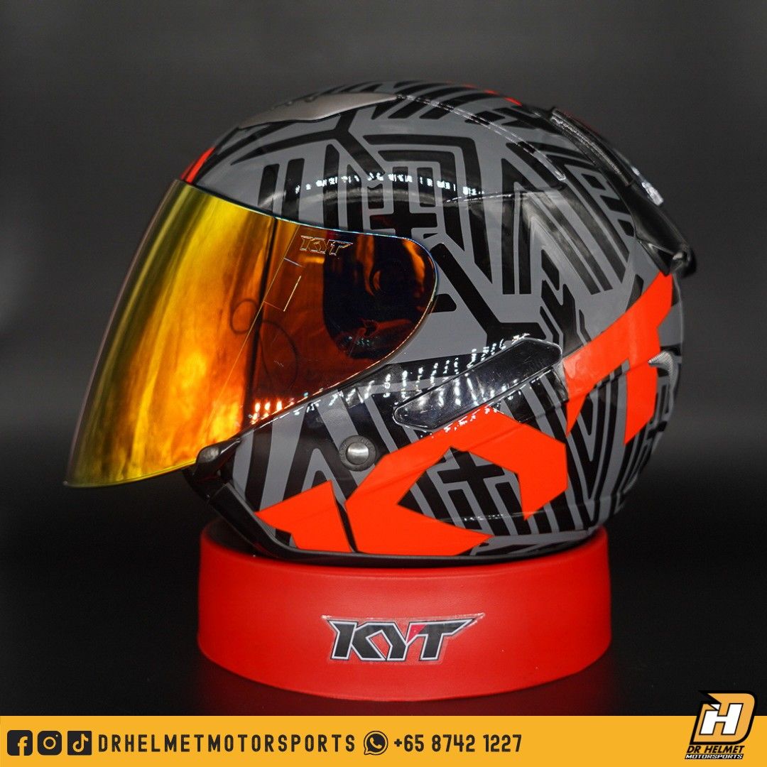 KYT Helmet Hellcat Neon Red (PSB Approved), Motorcycles, Motorcycle ...