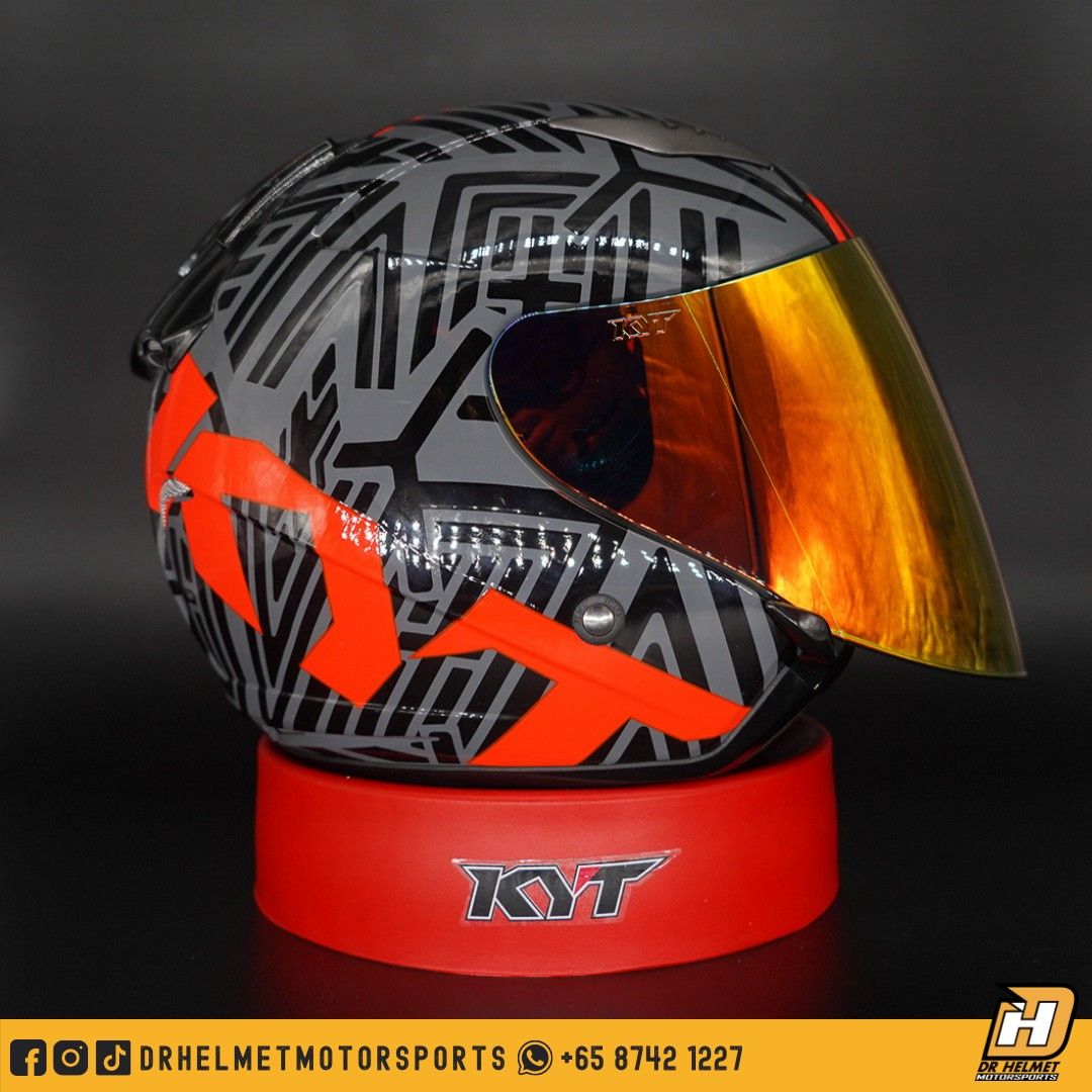 KYT Helmet Hellcat Neon Red (PSB Approved), Motorcycles, Motorcycle ...