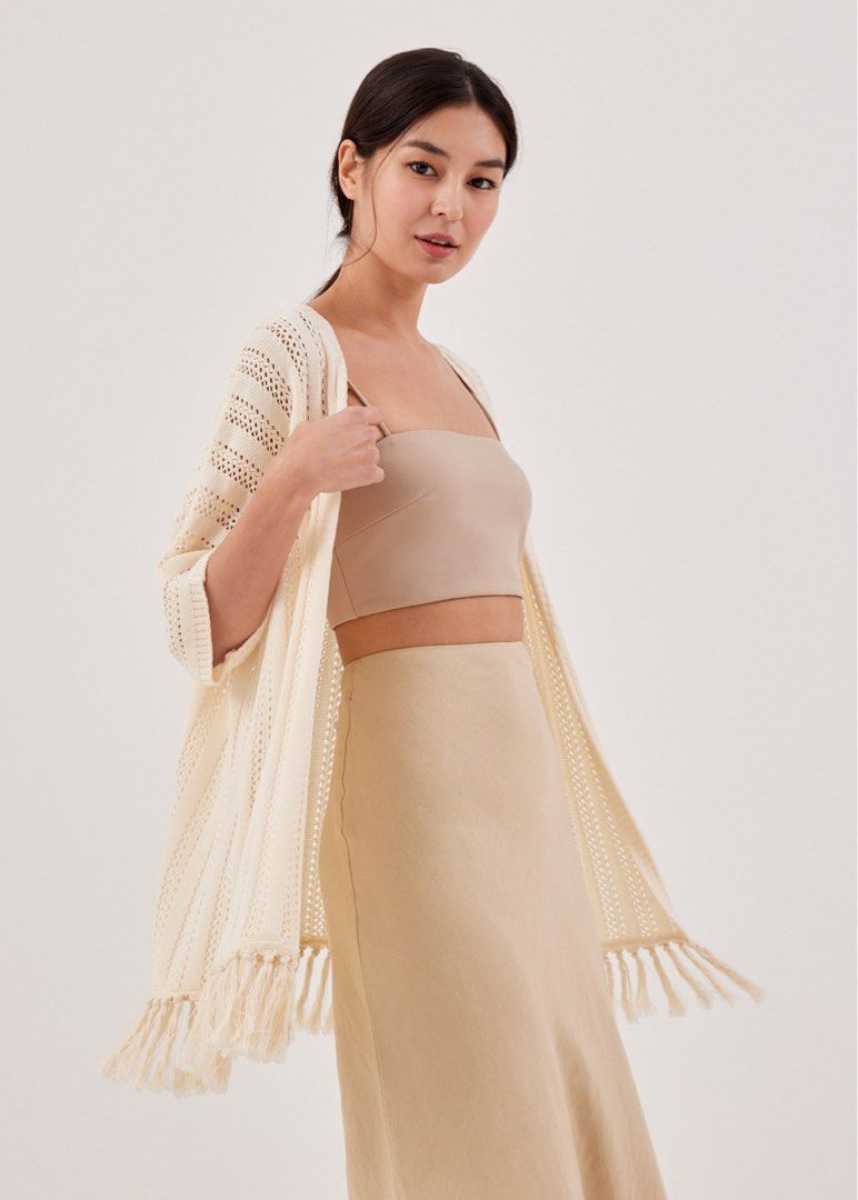 LB | Tilly Crochet Knit Fringe Kimono, Women's Fashion, Coats, Jackets ...