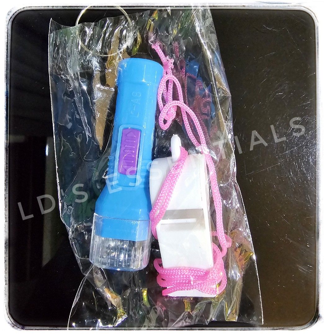 Mini flashlight and whistle for emergency go bag on Carousell