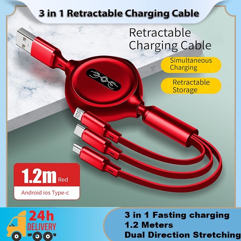 Multi-function 3 in 1 retractable mobile phone data cable, Mobile ...