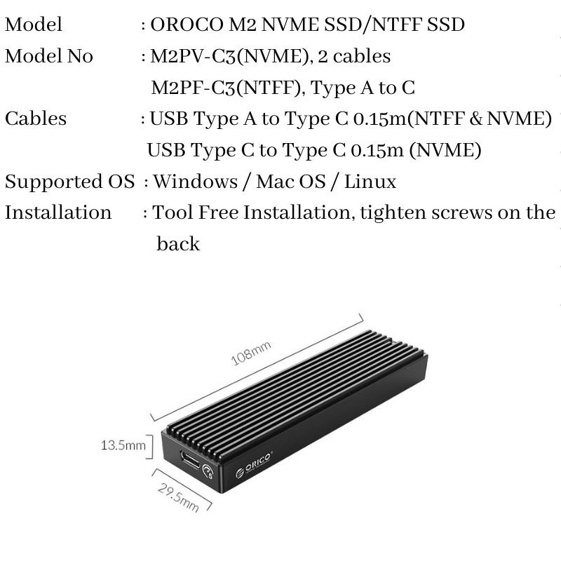 ORICO M.2 NVME / NGFF / NVME + NGFF(Dual) SSD Enclosure/SSD Casing/SSD ...
