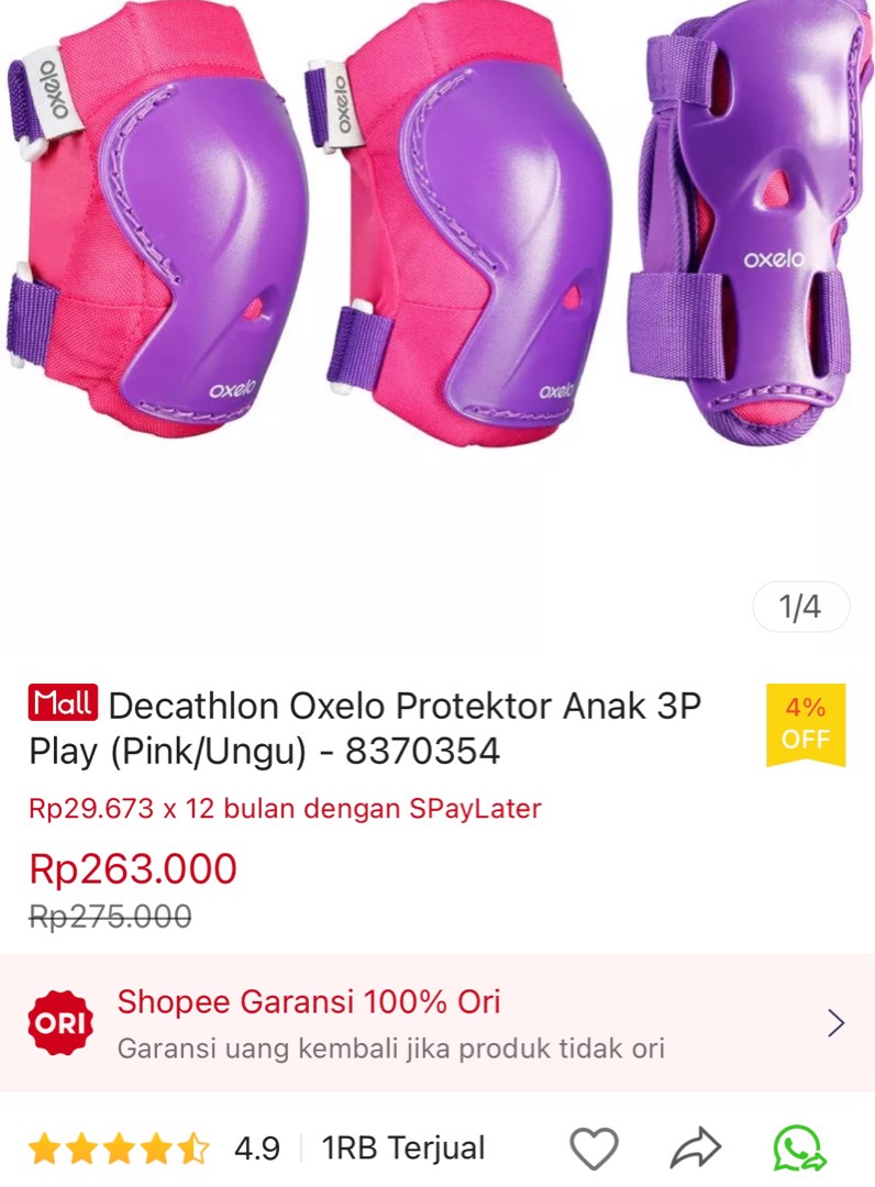Oxelo Decathlon Protektor Pelindung Tangan dan Kaki Anak untuk Sepatu ...