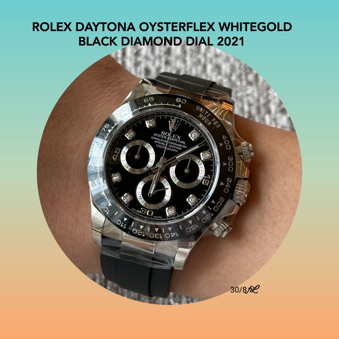 ROLEX DAYTONA OYSTERFLEX WHITEGOLD BLACK DIAMOND DIAL 2021, Barang ...