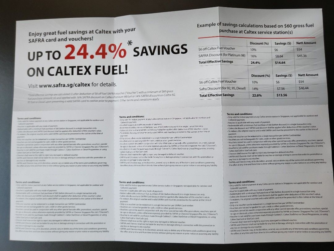 Safra Caltex Voucher, Tickets & Vouchers, Vouchers on Carousell