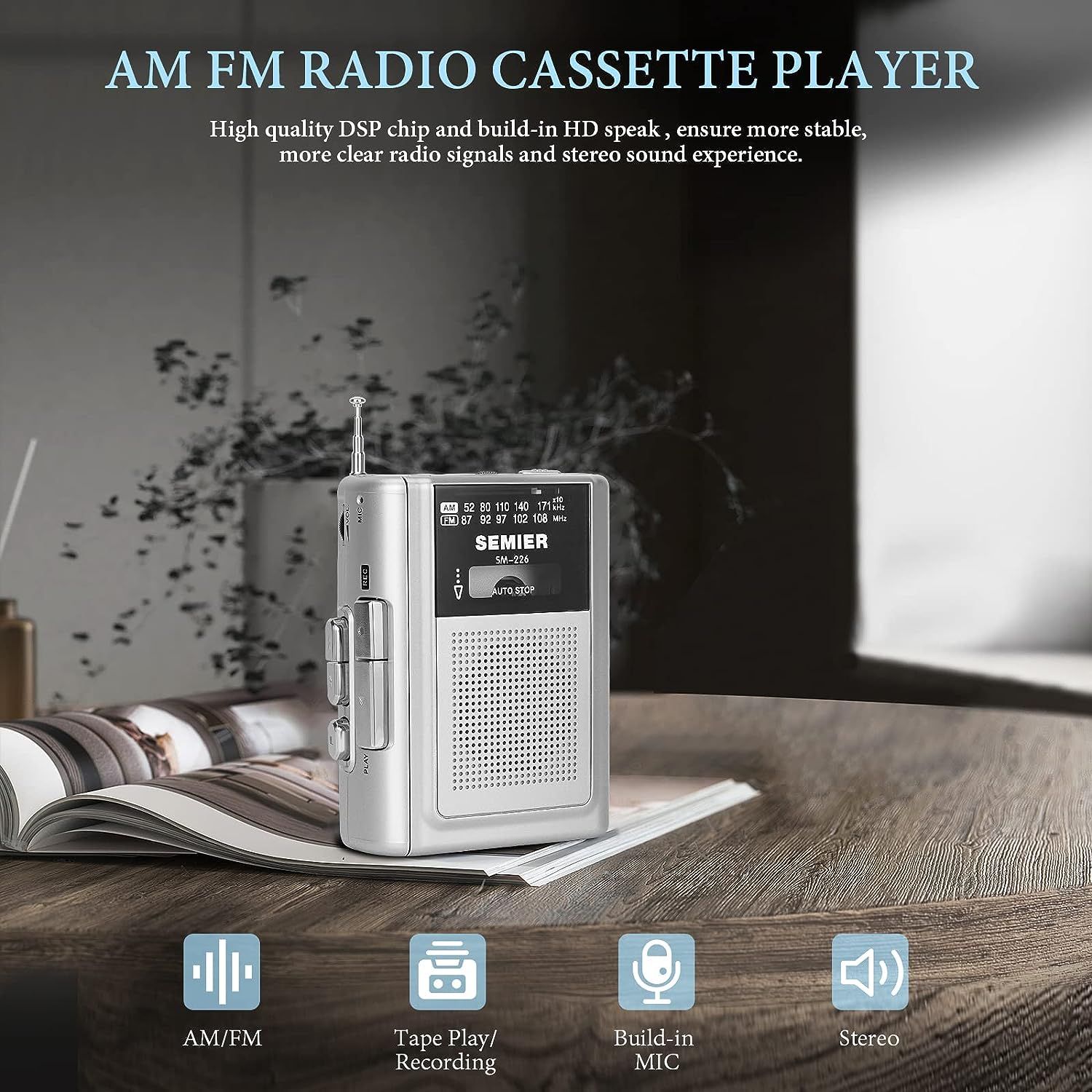 SEMIER Portable Cassette Player Recorder AM FM Radio Stereo -Compact ...