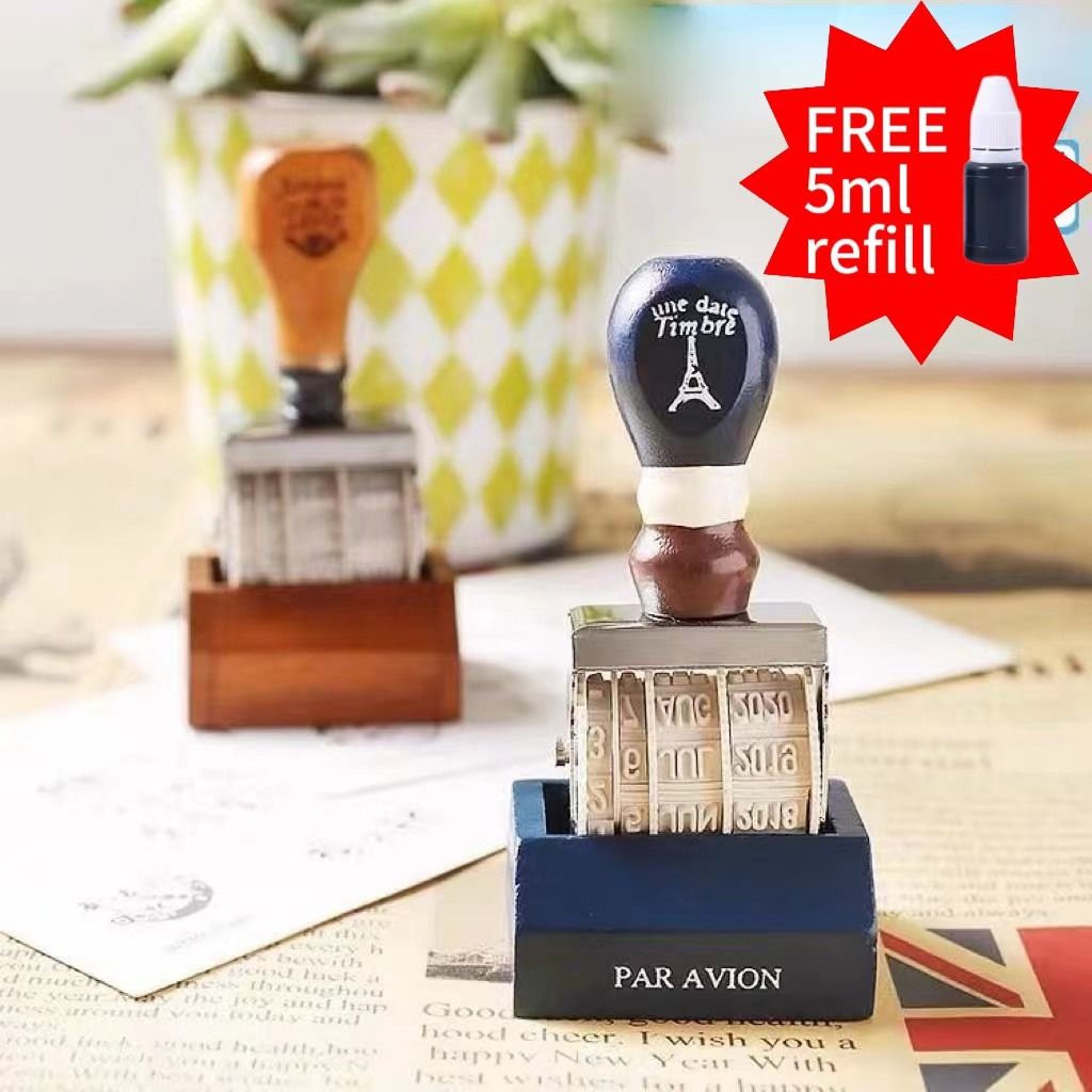 SG Ready Stock Retro Wooden Handle Date Stamp Seal Literature Nostalgic ...