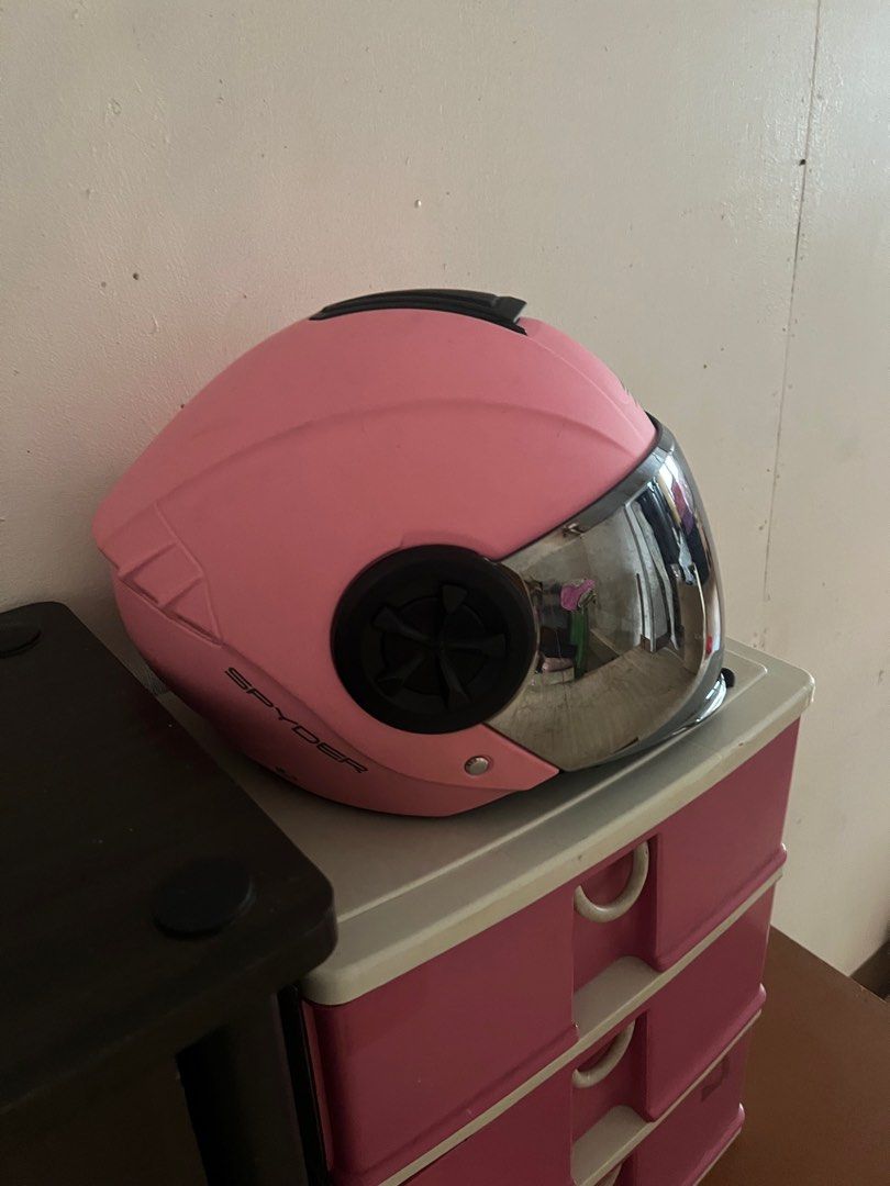 Spyder half face helmet (bubblegum pink) on Carousell