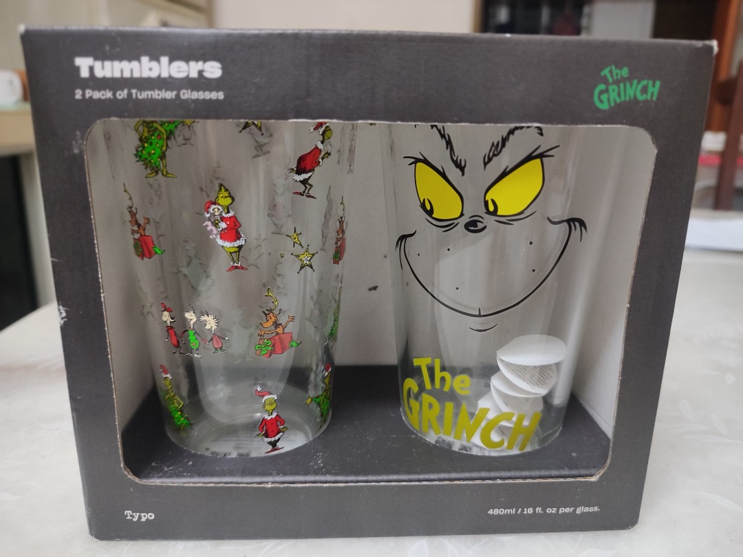Typo Glass Thumbler The Grinch Christmas, Furniture & Home Living ...