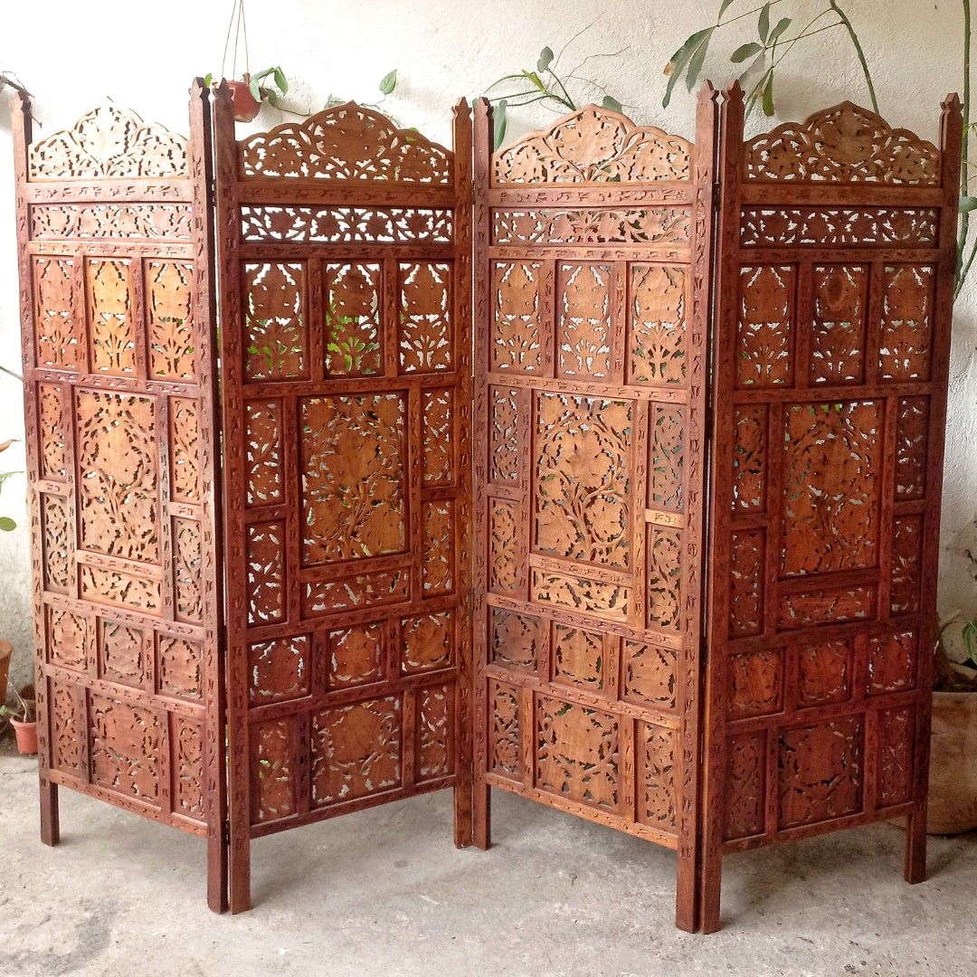Vintage carved solid teakwood divider partition backdrop statement ...