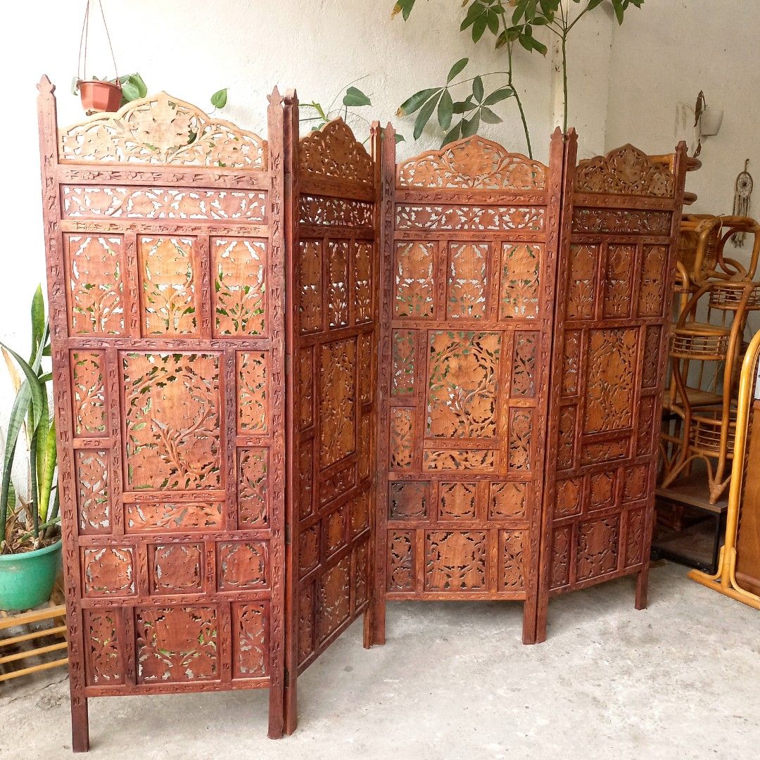Vintage carved solid teakwood divider partition backdrop statement ...
