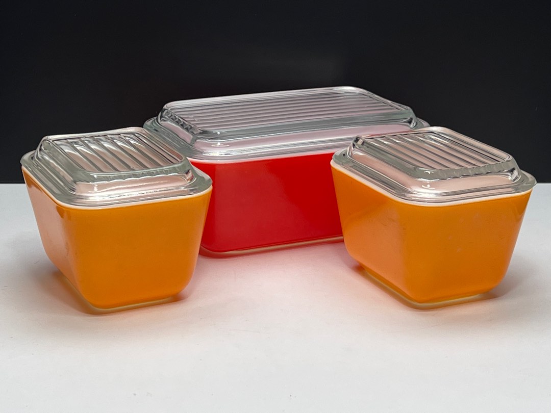 Vintage PYREX Oven-Refrigerator Dish in Primary Yellow & Cherry Red ...