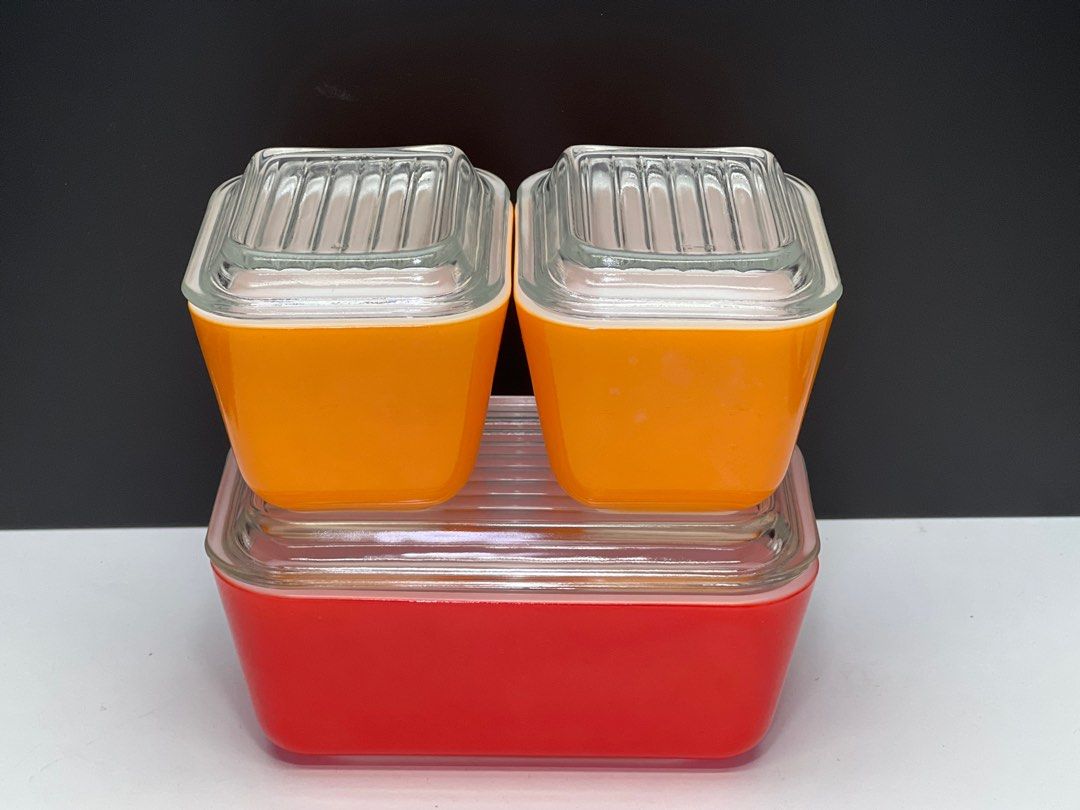 Vintage PYREX Oven-Refrigerator Dish in Primary Yellow & Cherry Red ...