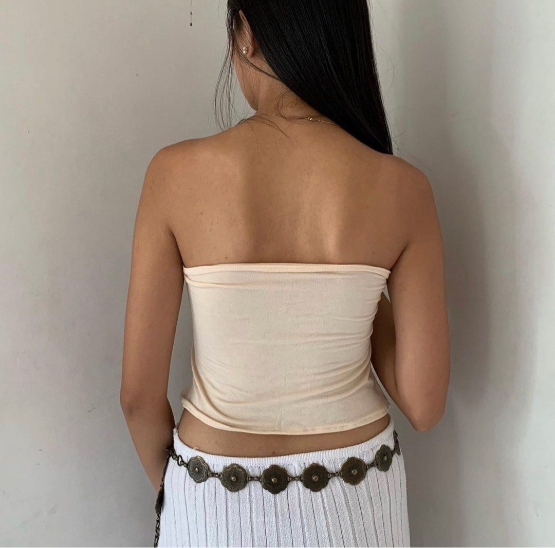 vintheline Beige Tube top, Women's Fashion, Tops, Sleeveless on Carousell