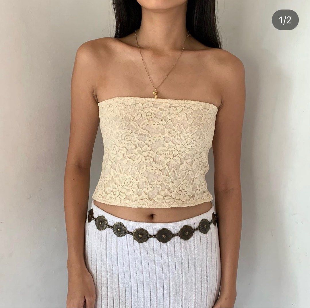 vintheline Beige Tube top, Women's Fashion, Tops, Sleeveless on Carousell