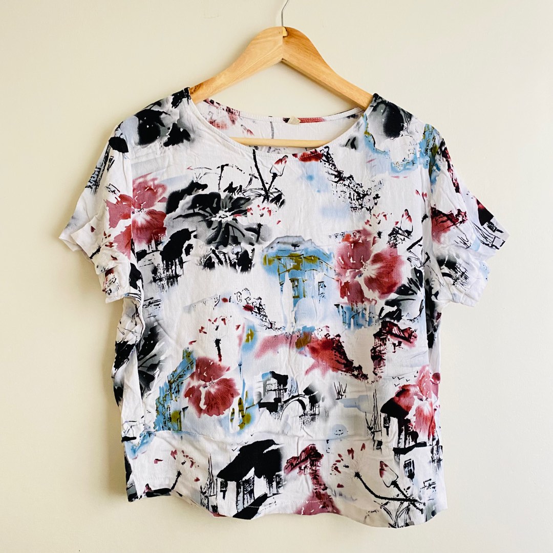 White Tropical Linen Boxy Top on Carousell