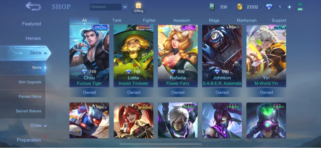 121 SKINS 9 EPIC SKINS, PRIME BEATRIX, SAINT SEIYA BADANG, LIGHTBORN ...