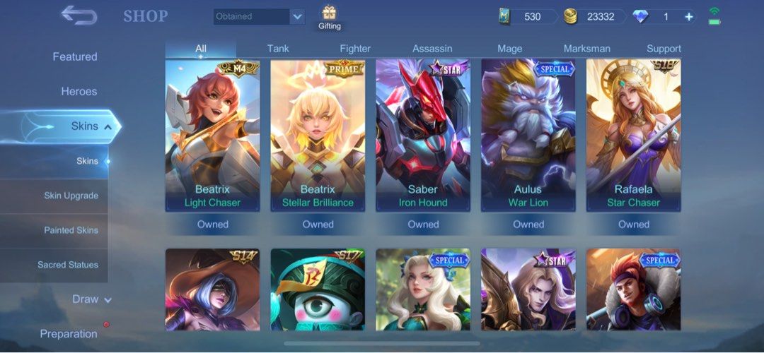 121 SKINS 9 EPIC SKINS, PRIME BEATRIX, SAINT SEIYA BADANG, LIGHTBORN ...