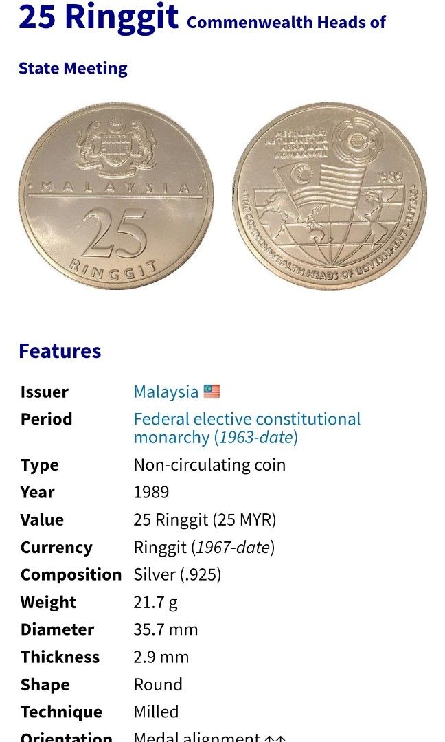 1pc Duit Syiling Perak 25 Ringgit 1989 Peruf no.siri 0899, Hobbies ...