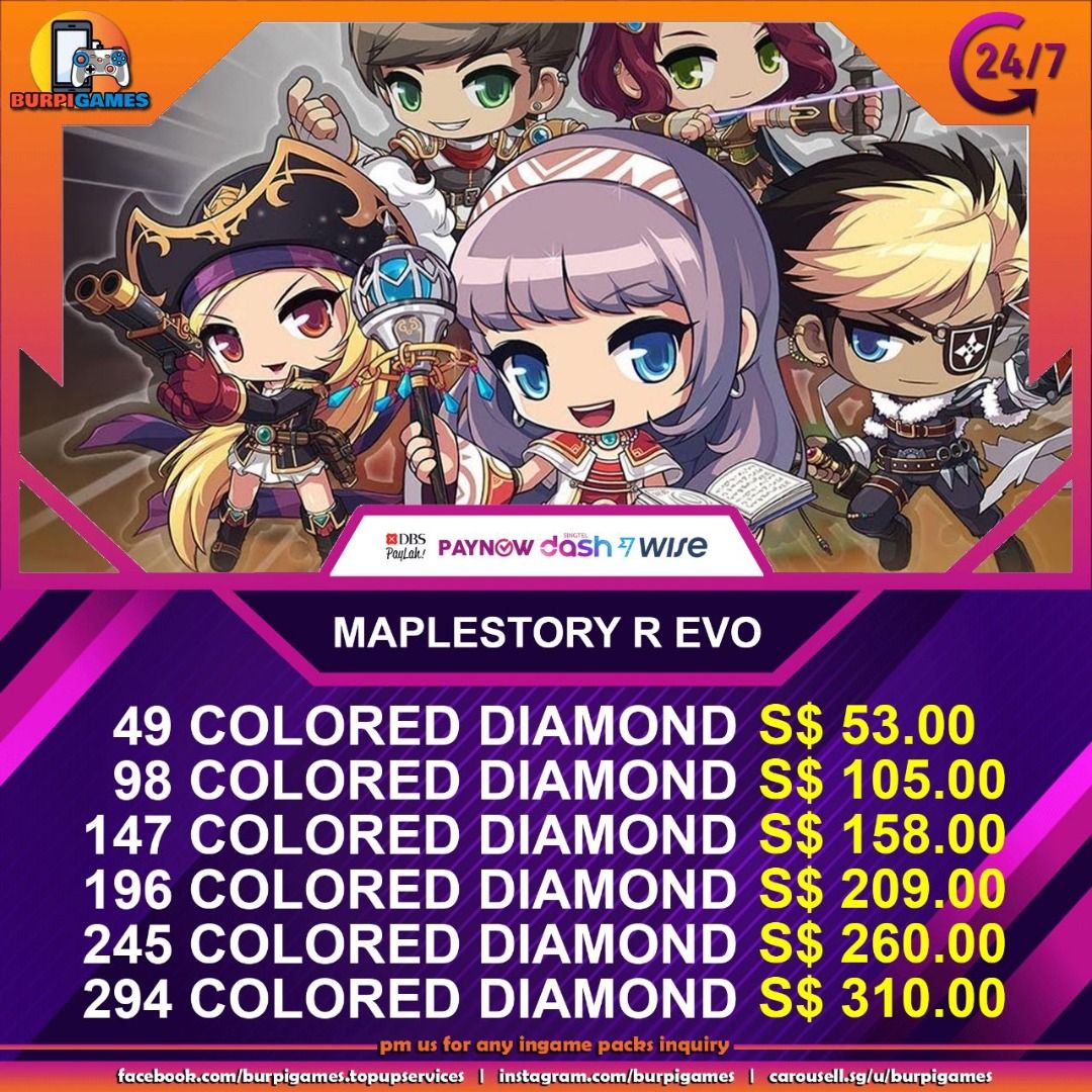 MAPLESTORY R TOP UP Colored Diamonds, Video Gaming, Gaming Accessories ...