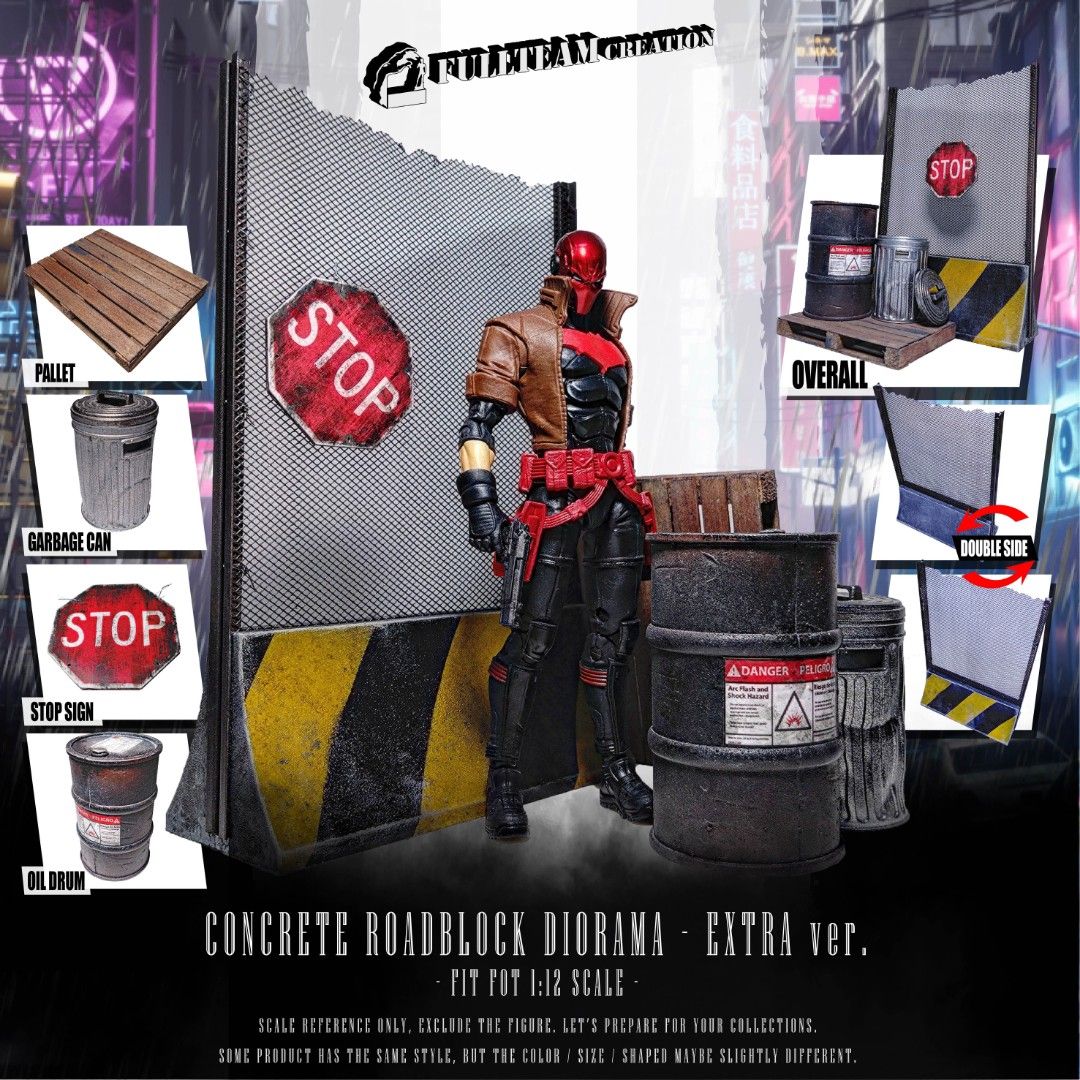 路障圍欄場景地台 - 黃黑 Concrete roadblock diorama Extra ver. 不包括 McFarlane ...