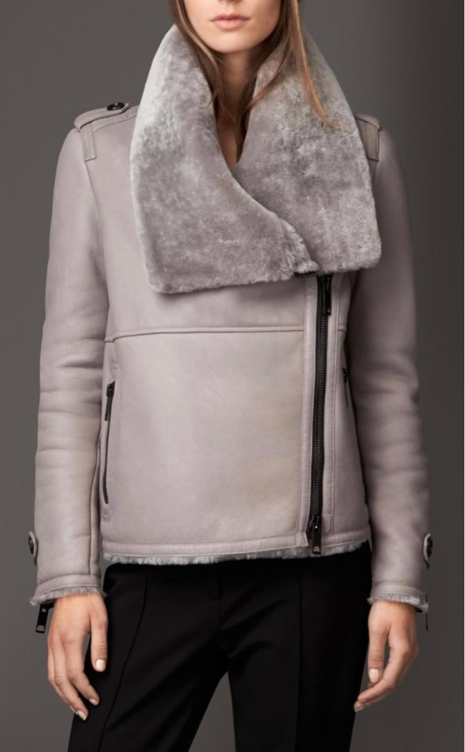 Burberry Shearling Aviator Jacket with Oversize Collar on Carousell