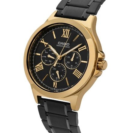 Casio MTP-V300 Analog Chronograph Black Stainless Steel Gold Case Men ...