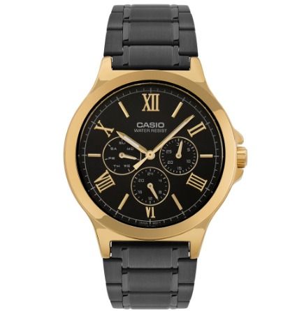 Casio MTP-V300 Analog Chronograph Black Stainless Steel Gold Case Men ...