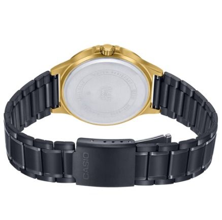 Casio MTP-V300 Analog Chronograph Black Stainless Steel Gold Case Men ...