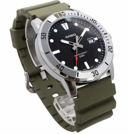 Casio MTP-VD01 Analog Green Resin Strap Black Dial Men Watch MTP-VD01 ...