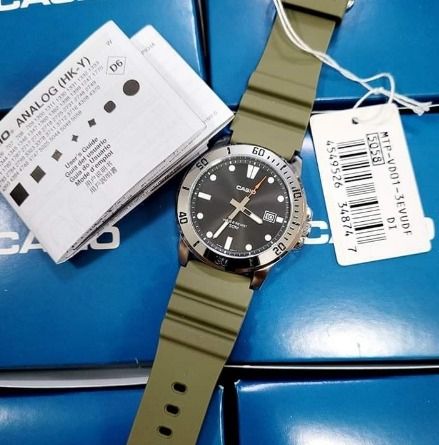 Casio MTP-VD01 Analog Green Resin Strap Black Dial Men Watch MTP-VD01 ...