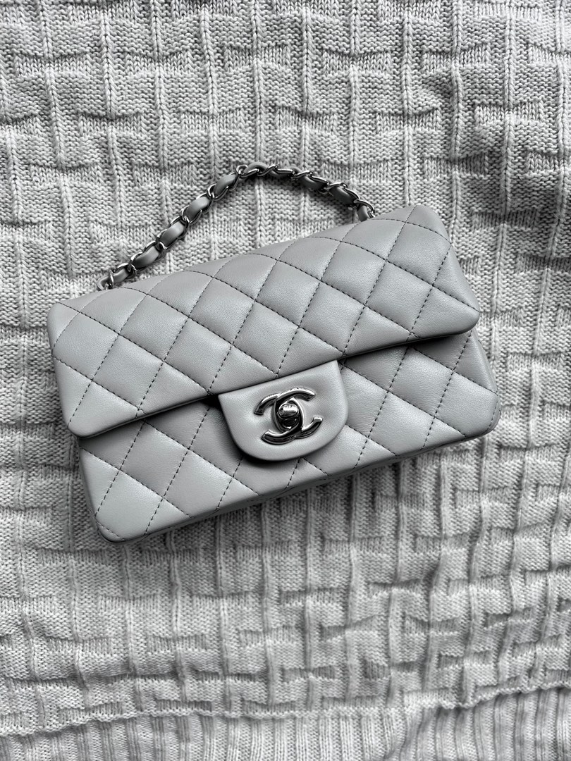 Chanel classic mini rectangle in grey, Luxury, Bags & Wallets on Carousell