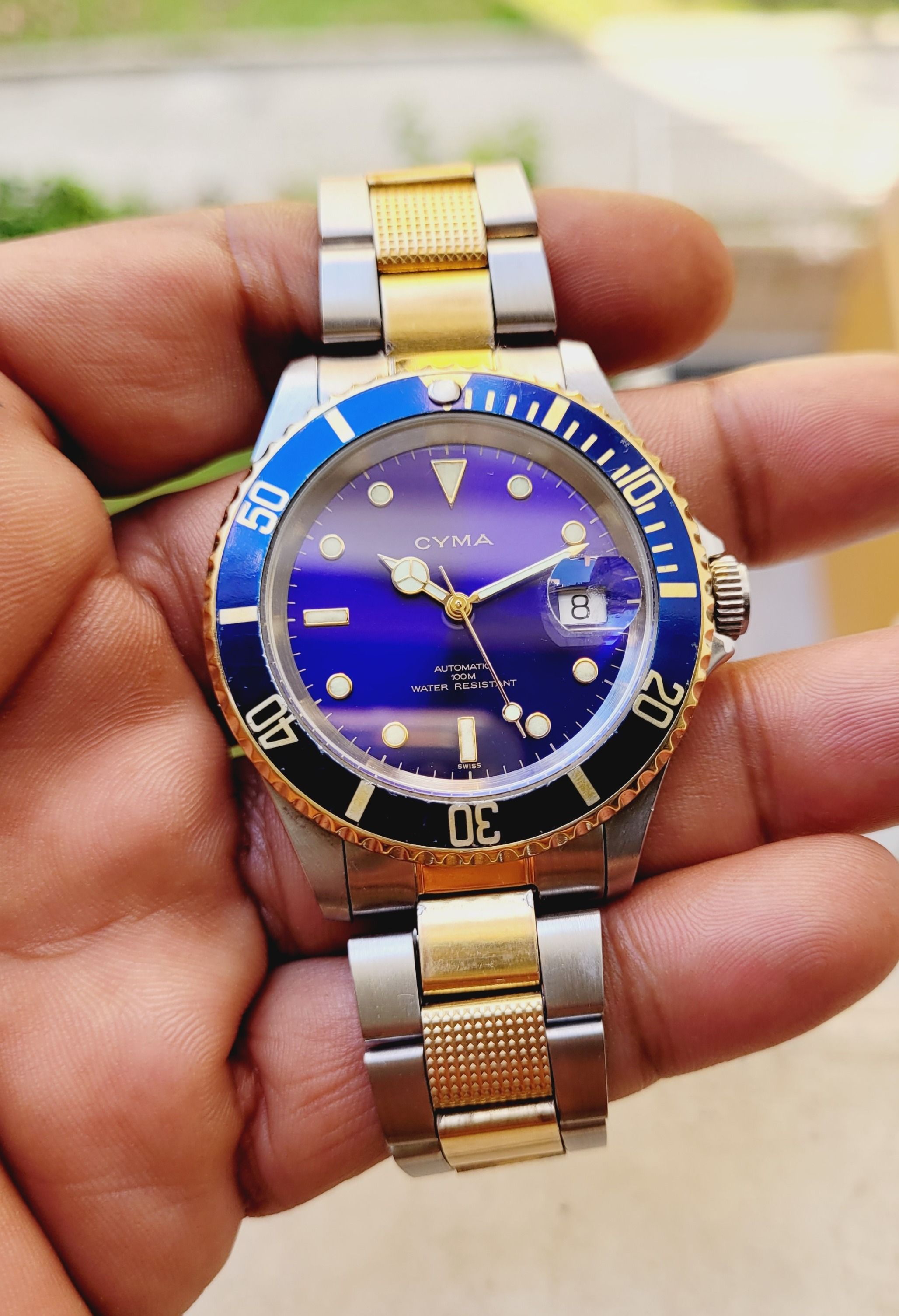 Cyma Submariner Automatic Swiss Made 2 Tone Fully Serviced Watch ...