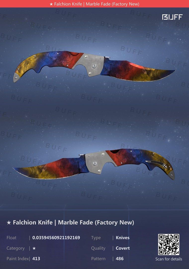 Falchion Knife Marble Fade FN CSGO, Video Gaming, Gaming Accessories, In-Game Products on Carousell
