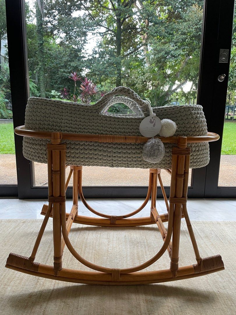 Handmade Moses Basket with Rattan Rocking Stand | Newborn/ Baby ...
