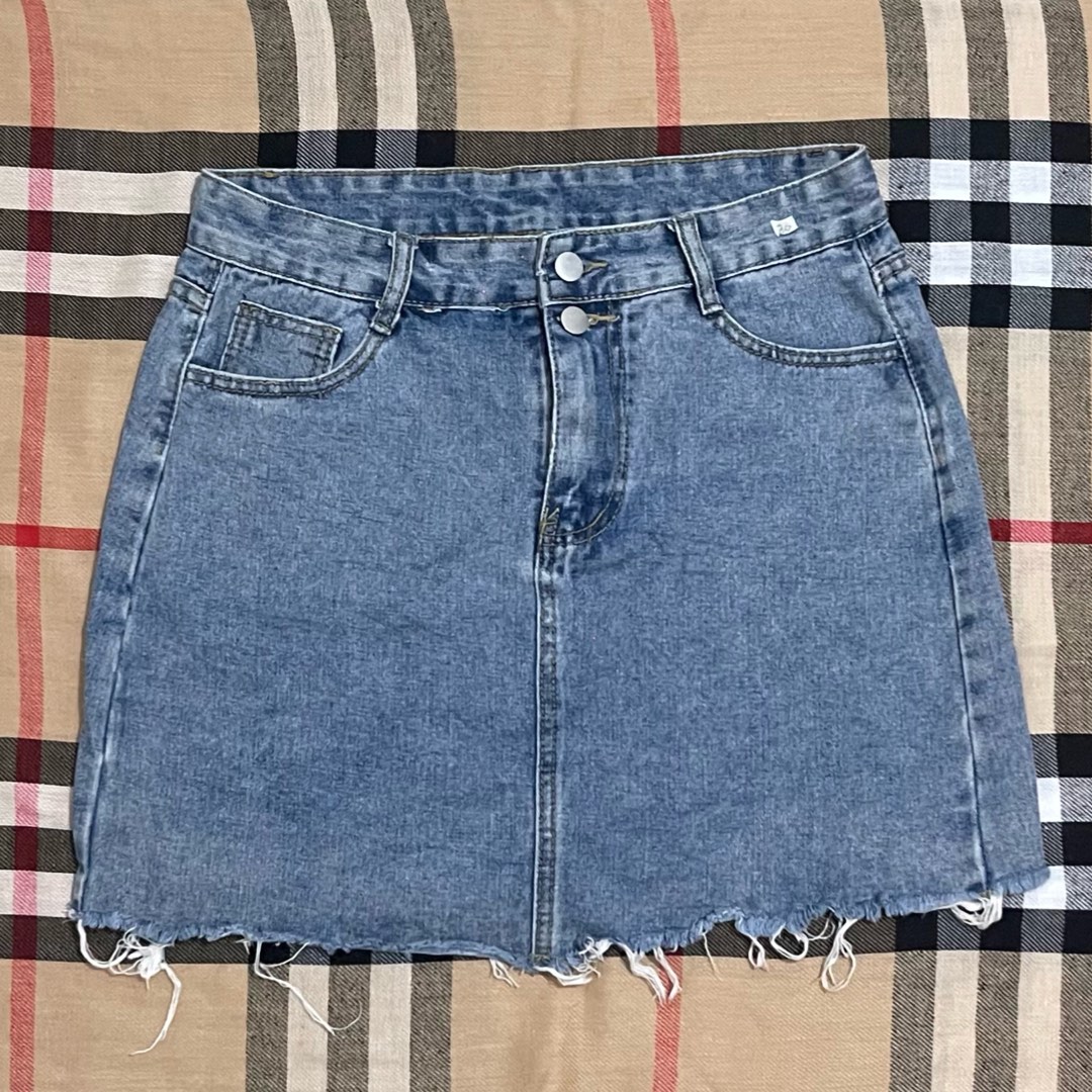 High waist Denim Skirt Semi Tattered End., Women's Fashion, Bottoms ...