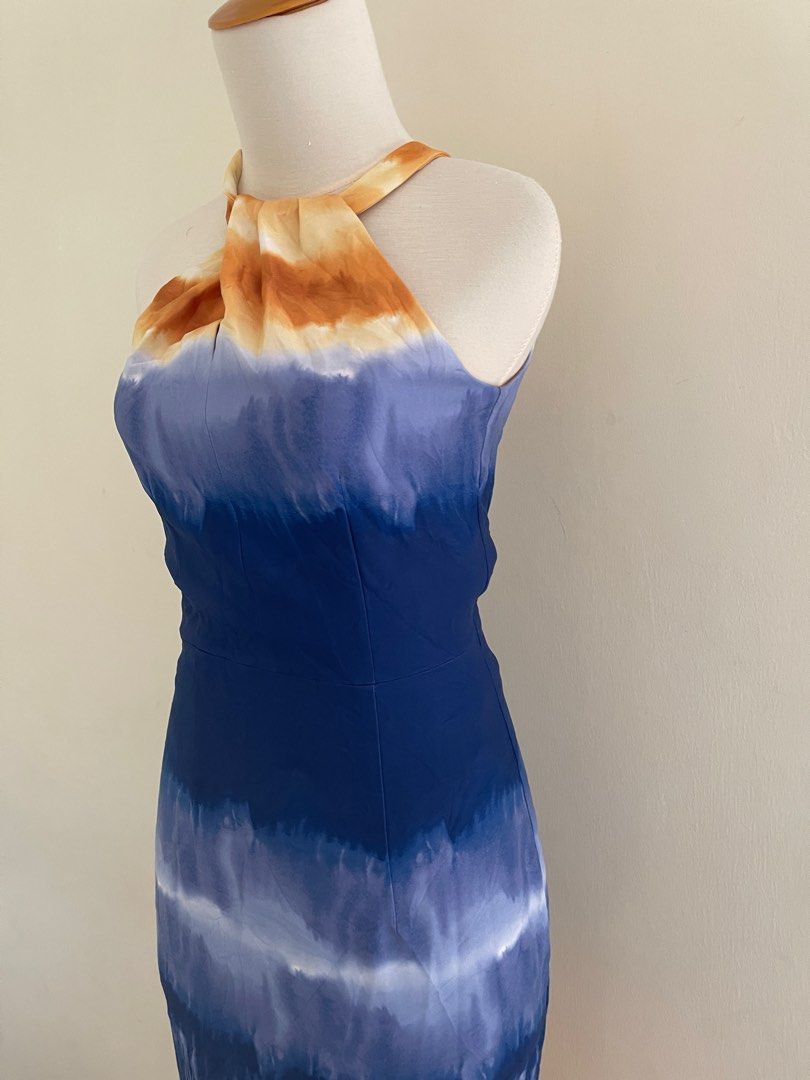 Hnm midi dress motif etnik warna pekat halterneck ombre dress, Fesyen ...