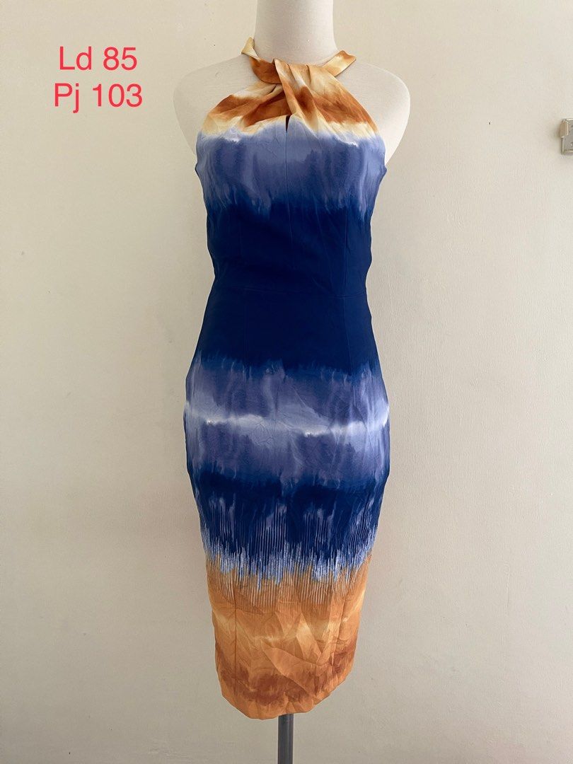 Hnm midi dress motif etnik warna pekat halterneck ombre dress, Fesyen ...