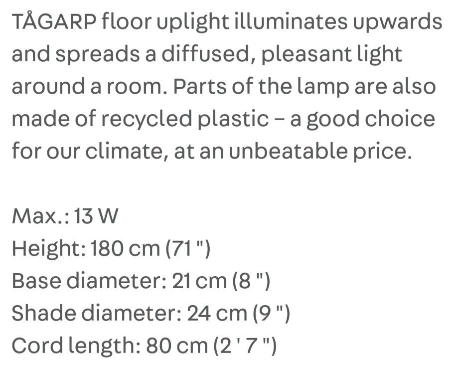 IKEA TAGARP FLOOR LAMP (NO BOX) on Carousell