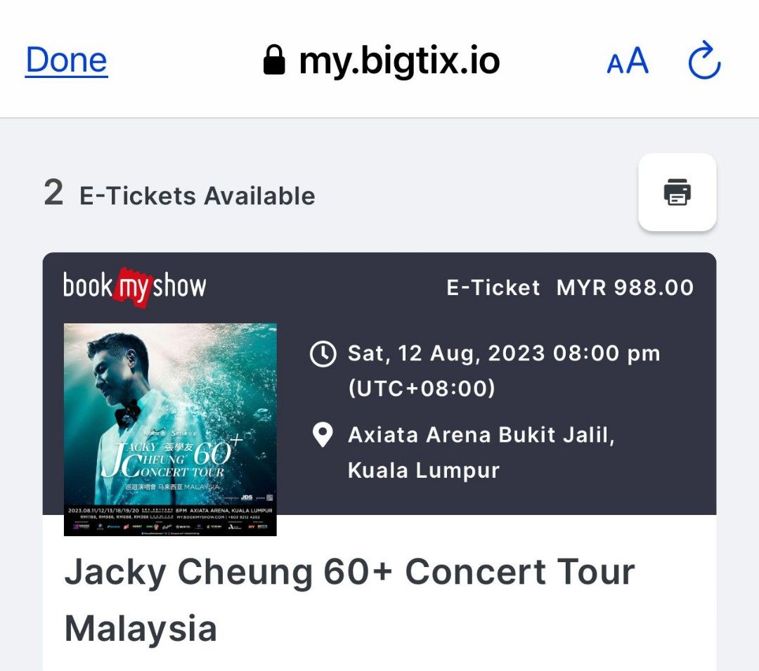 Jacky cheung 60+ concert tour KL on 12 Aug 2023, Tickets & Vouchers, Event Tickets on Carousell
