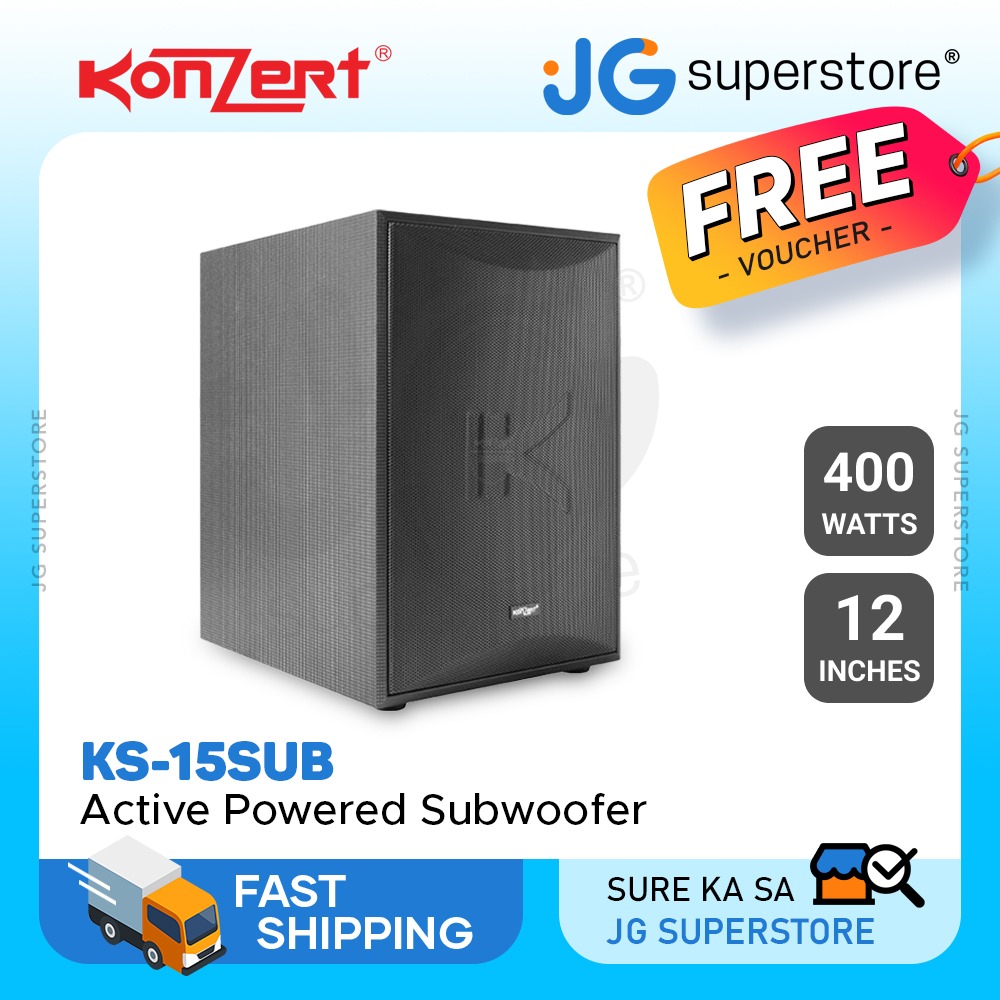 Konzert KS-15SUB 15" 400W Active Powered Subwoofer with Amplifier, Dual ...
