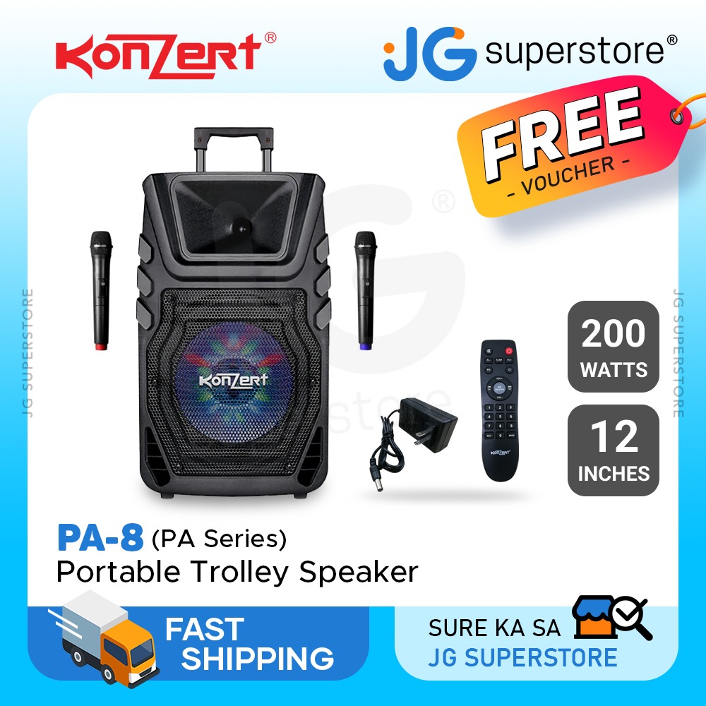 Konzert PA-8 8" 200W Portable Party Active Trolley Speaker with ...