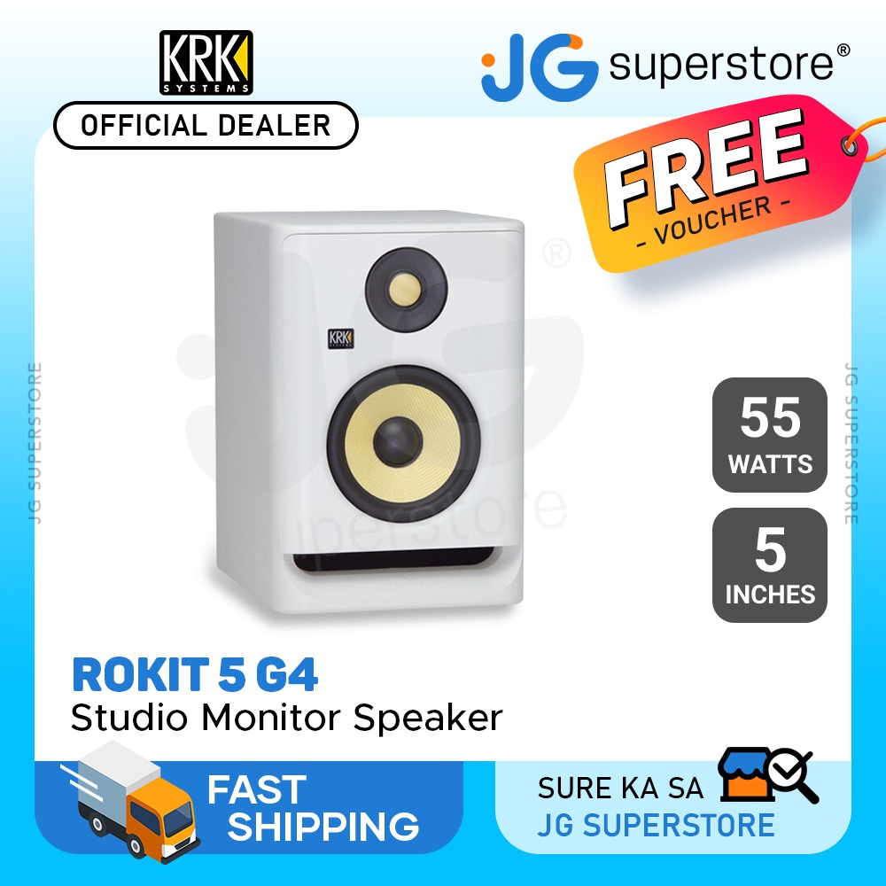 KRK ROKIT 5 G4 (Gen 4) White Noise 5 Inch 2 - Way Professional Active Studio Monitor with DSP ...