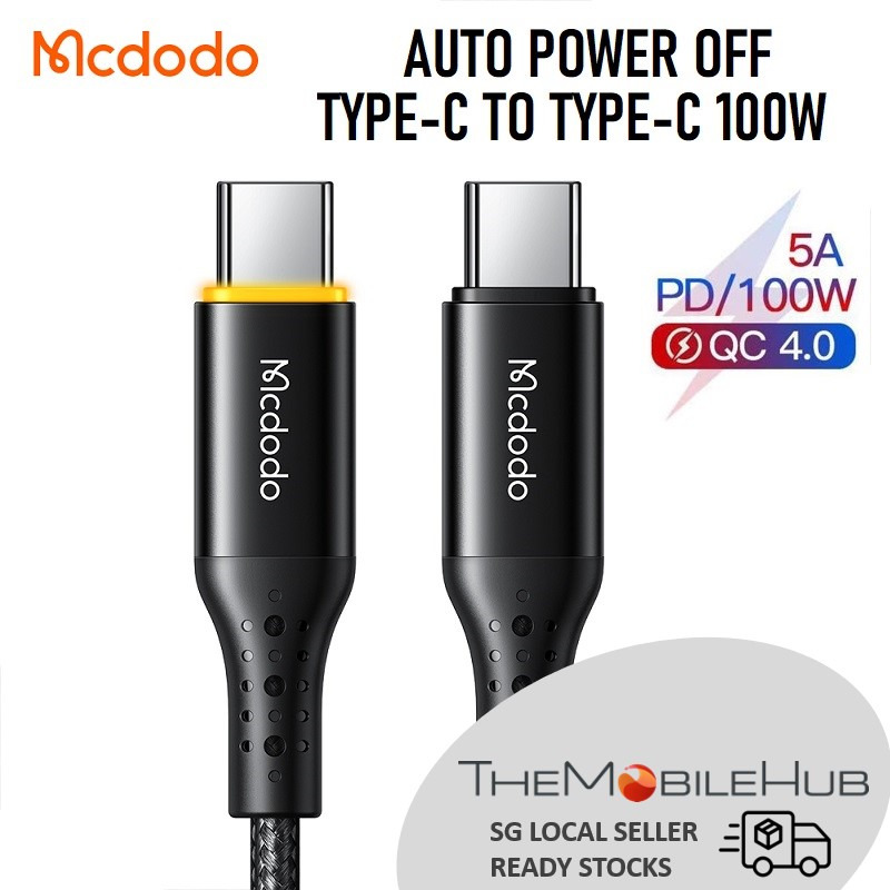 Mcdodo Auto Power Off Type-C to Type-C 100W Fast Charger Cable CA-346, Mobile Phones & Gadgets ...