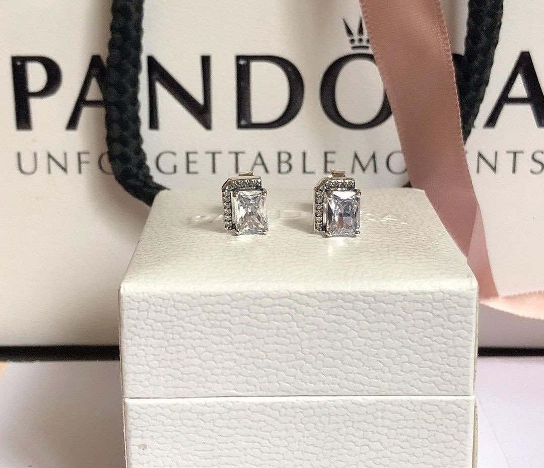 Pandora Rectangular Sparkling Stud Earring, Women's Fashion, Jewelry ...