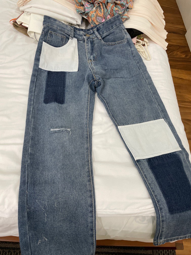 Patchwork Jeans, Women's Fashion, Bottoms, Jeans on Carousell