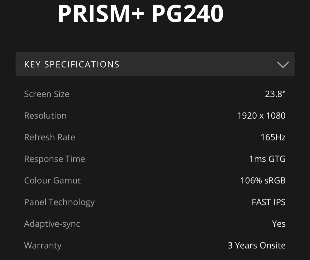 PRISM+ PG240 High Refresh Rate Monitor, Computers & Tech, Parts ...