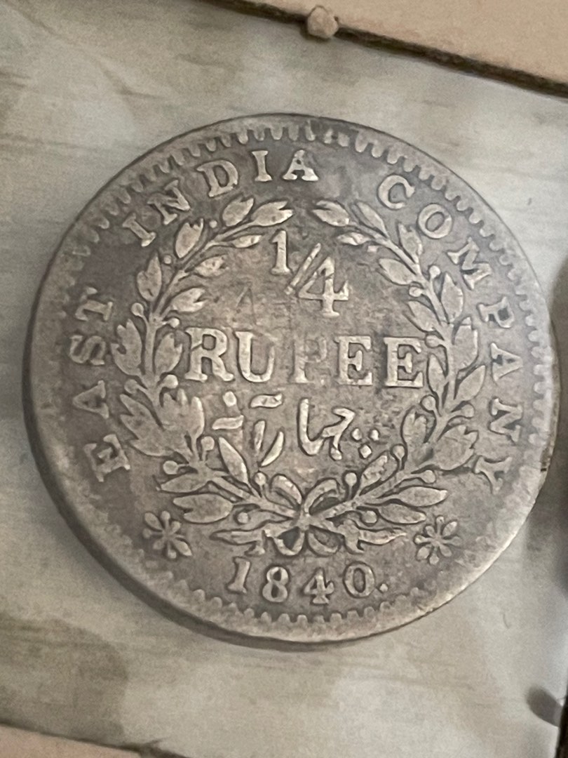 Rarer 1840 1/4 rupee silver coin india collector Victoria British Raj ...