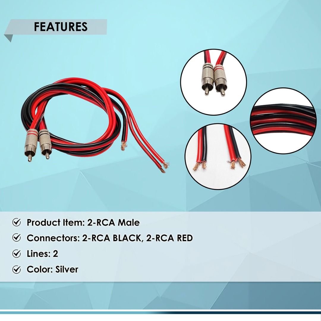 RCA MALE CONNECTOR to SPEAKE WIRE ADAPTER BARE WIRE OPEN END, 14-AWG ...