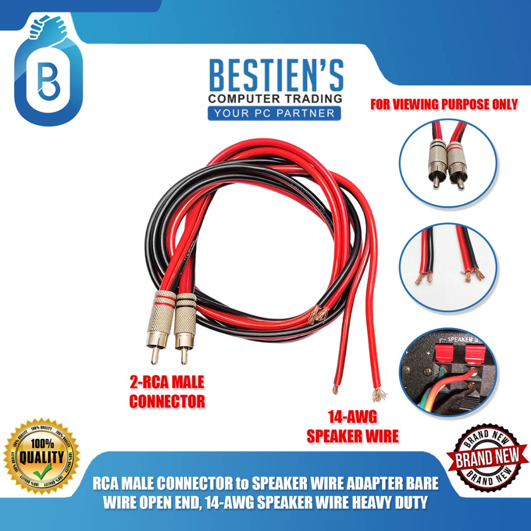 RCA MALE CONNECTOR to SPEAKE WIRE ADAPTER BARE WIRE OPEN END, 14-AWG ...